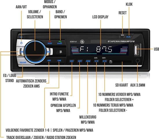 Strex Autoradio voor alle auto's met Bluetooth, USB, AUX en Handsfree ...