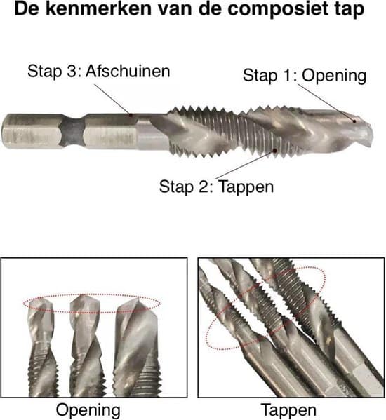6-delig Boortap set - Bit boor tap en verzinken set gemaakt van HSS ...
