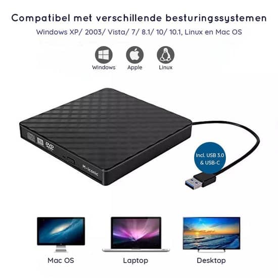 M-Iconic Externe CD/DVD Speler en Brander - Optische drive extern - USB ...
