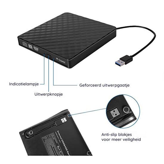 M-Iconic Externe CD/DVD Speler en Brander - Optische drive extern - USB ...