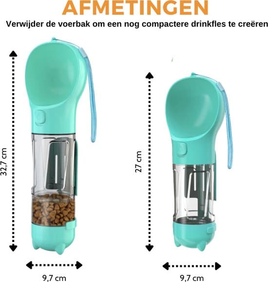 RoiPets® 3 in 1 Honden Drinkfles - 350ml - Incl. Poepzakjes & Polsband ...