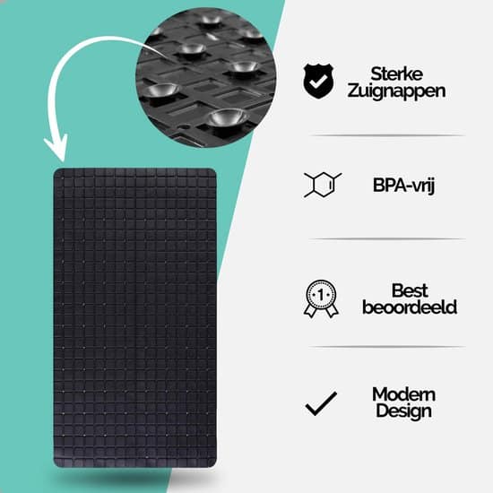 Antislip Douchemat of Badmat Zwart met Zuignappen – 70x40 cm - Mat voor ...