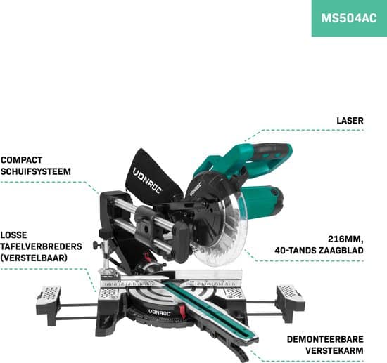 VONROC Compacte afkortzaag - kapzaag - verstekzaag 2200W - Ø216mm ...