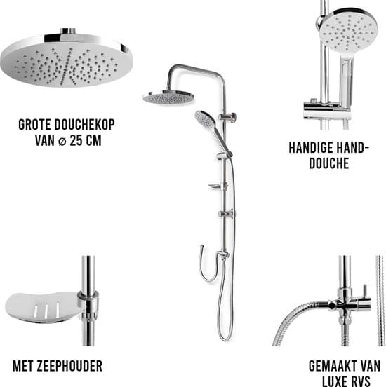 Podec Regendouche Met Douchestang en Thermostaatkraan Regendouchekop ...