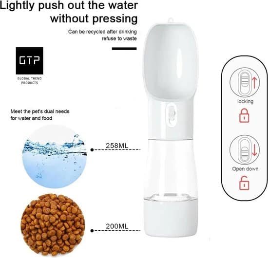 GTP - Honden Waterfles 258ml - Katten Waterfles- Voeropslag 200ml ...