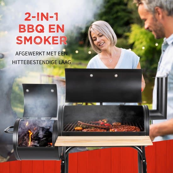 BBQ collection Smokerbarbecue - BBQ Smoker - met Aparte Smoker - Instelbare Schoorsteen - 104 x ...