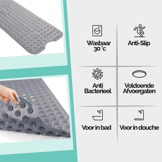 The Original - Badmat Antislip - Grijs - 100x40cm - Antislipmat ...