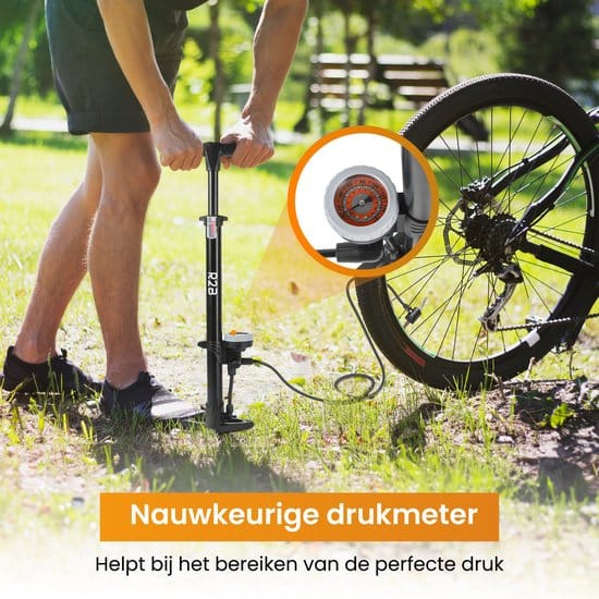 R2B® Fietspomp met Drukmeter - Dubbele Ventielkop - Incl. Opzetstuk ...